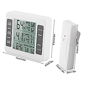 plplaaobo Therometer, 2pcs Refrigerator Temperature Sensor Wall-Mounted Wireless with Min/Maximum LCD Display, Portable Digital Alarm Thermometer with Adjustable Hanging Hook for Homes Offices