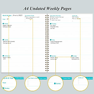 Undated Planner Pro - 8.5" x 11" Weekly & Monthly Planner to Achieve Goals & Increase Productivity, 12 Months Undated Agenda Daily Planner, Start Anytime, Rose Leaf