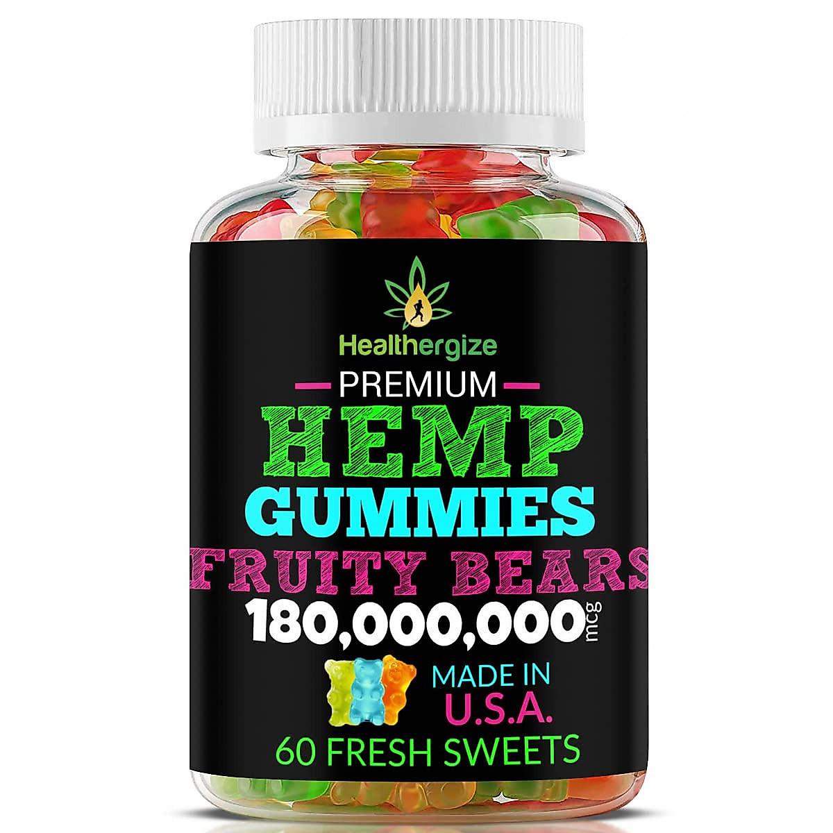 2PACK Hemp Gummies-Fresh Fruity Bears and Delicious Hemp Gummy Peach-for Sleep, Calm and Relax-Inflammation Natural Hemp Party-Made in USA