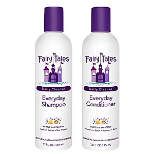 Fairy Tales Daily Cleanse Everyday Kids Shampoo + Conditioner set - Gentle Natural Defining, Tangle Free, Moisturizing and Hydrating Formula, Paraben Free - 12 oz Shampoo and 12 oz Conditioner