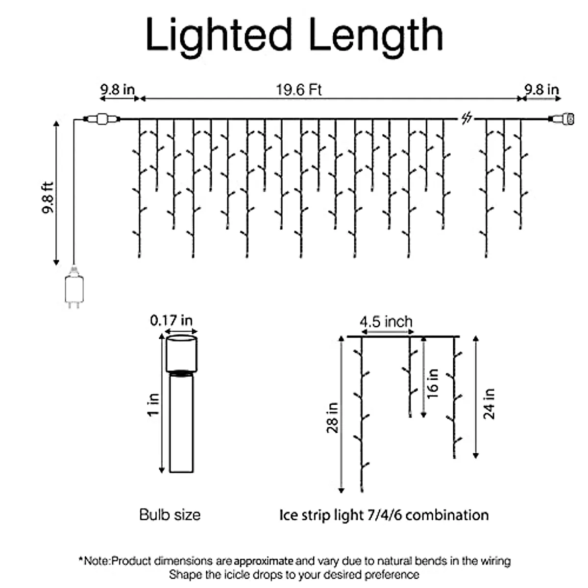 Led Icicle Christmas Lights Outdoor, 19.6 Feet 54 Drops with 306 Led, 8 Modes Timing Connectable Twinkle Decor Fairy String Lights for Patio Indoor Outside Hanging Icicle Lights, Pure White