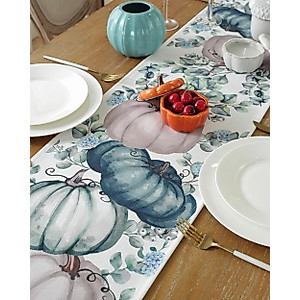 Thanksgiving Decorations Fall Table Runner 72 Inches Long with Autumn Pumpkins Eucalyptus Leaves. Fall Decorations for Home Dining Room Kitchen Table Seasonal Holiday Harvest Party Decor