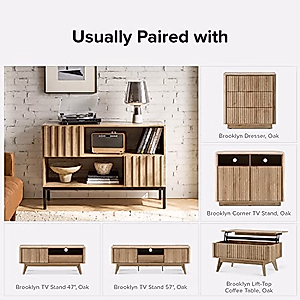 mopio Norwin Entryway Table, Modern Rustic Industrial Farmhouse Console Sofa Table, Display Shelf, Accent Cabinet, with Metal Legs, Soft Close Door, Storage Shelves, & Leveler, for Living Room