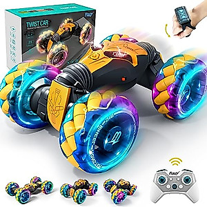 1:12 Gesture Sensing RC Stunt Car Toys 2.4GHz Rotating Wall Climbing Twist 4WD Large Remote Control Car Toys Off Road Monster Truck 360° Flips Lights with Music Drift Rc Car for Boys Age 8-12, Yellow