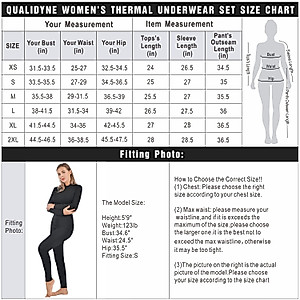 qualidyne Women’s Thermal Underwear Ultra-Soft Base Layer Long Johns Set Winter Sports Top and Bottom Suits Black