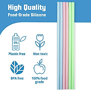 Silicone Straw Replacement for Stanley 40 oz 30 oz Tumbler Cup, 6 Pack Reusable Straws with Cleaning Brush for Stanley Adventure Quencher Travel Tumbler, Straw for Stanley Accessories