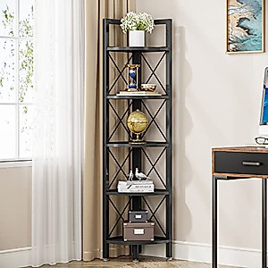 Tribesigns 5 Tier Corner Shelf, Corner Bookshelf Small Bookcase Corner Storage Rack Plant Stand for Living Room, Home Office, Kitchen, Small Space (Black)