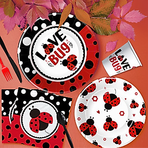 Xigejob Ladybug Birthday Party Decorations Tableware, Ladybug Party Supplies Girl, Plate, Cup, Napkin, Tablecloth, Cutlery, Straw, Lady Bug Theme Birthday Baby Shower Decorations Dinnerware | Serve 24