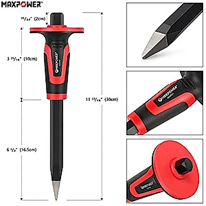 MAXPOWER 3PCS Masonry Chisel Set, 11 inch Point Chisel and Flat Chisel, 8 inch Brick Chisel, Tile Chisel Concrete Chisel with Thickness Hand Guard
