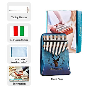 Kalimba 17 Key Thumb Piano Finger Piano Handhold Mbira Premium Mahogany Deer Pattern Portable Musical Instrument Gifts for Kids Amateur and Beginner (Gradient Blue)