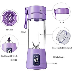 Renewgoo BlendMate Blender Portable Juicer Travel Bottle Portable Personal USB-C Mini Rechargeable Electric Smoothie Maker, Fruit & Veggie Blending To Go, Purple