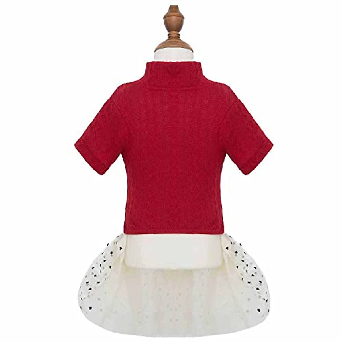 Dog Knitted Sweater Dress Lace Tulle Tutu Outfit Skirt with Heart Pattern for Small Medium Girl Dogs Christmas Birthday Party (Red, S)