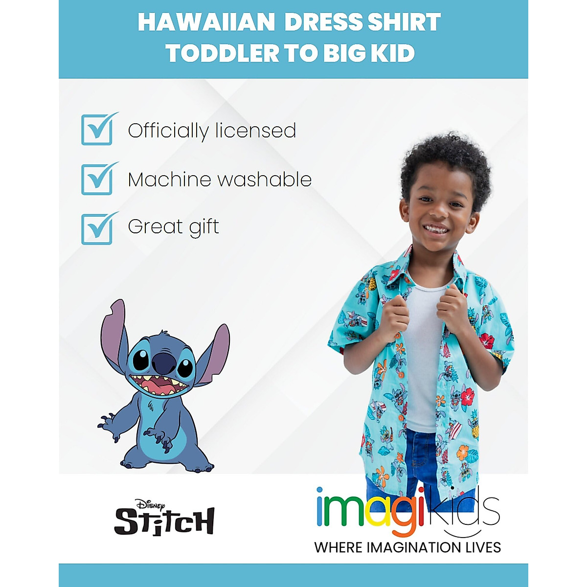 Disney Lilo & Stitch Toddler Boys Hawaiian Button Down Dress Shirt 4T