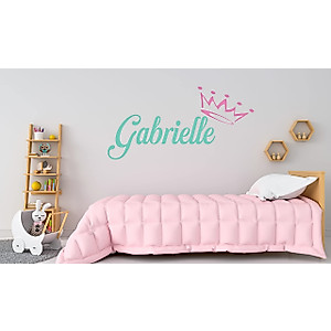 Personalized Name Vinyl Wall Decal with Princess Crown - Customized Name with Tiara Home - Decor for Young Girl's Bedroom, Nursery, or Playroom - Removable Sticker