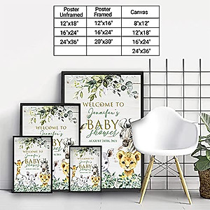 Personalized Safari Baby Shower Welcome Sign Poster, Jungle Animals Print Art, Cute Watercolor Jungle Baby Shower Welcome Decoration, Custom Baby Shower Wall Art Poster Canvas, Home Decor