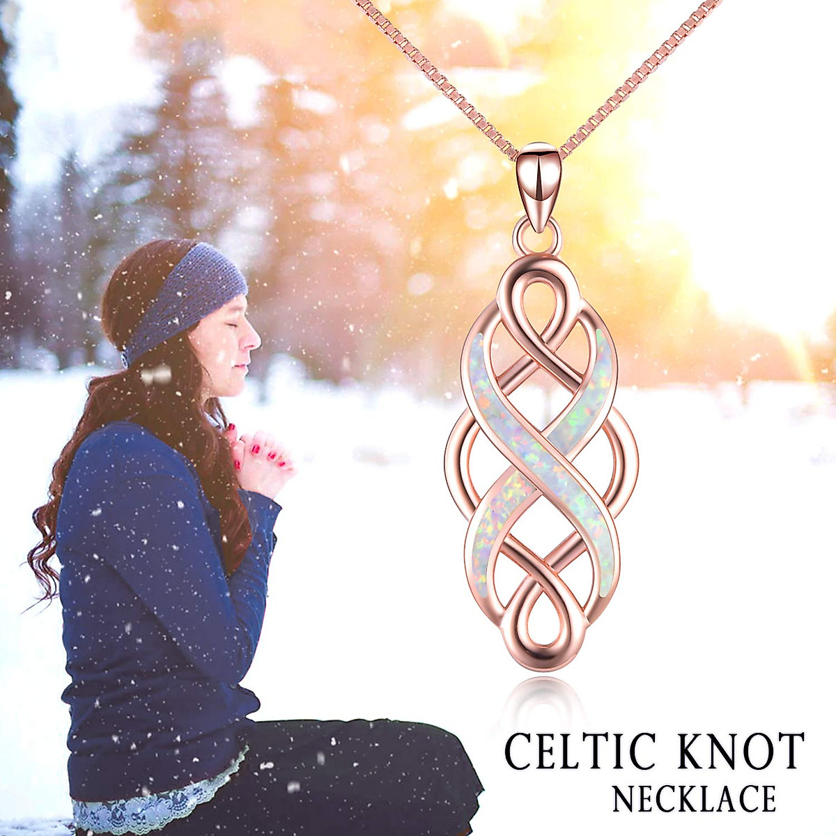 YFN Irish Celtic Knot Created Opal Pendant Necklace Infinity Love Sterling Silver CZ Jewelry 18"