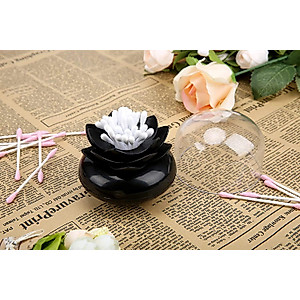 Niviy Q-Tips Holder Cotton Swab Organizer Lotus Shape Swab Cosmetic Storage Bathroom Decor, Black
