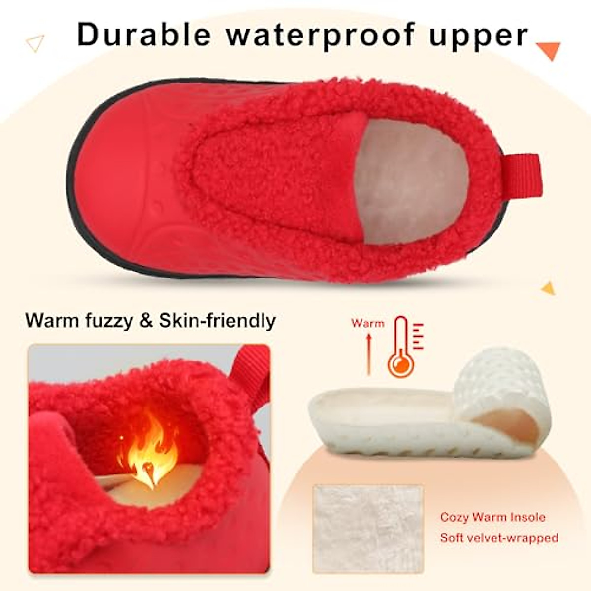 BARERUN Toddler Slippers Boys Girls Warm Skin-friendly House Slippers Soft-Lightweight Around House Shoes for Kids Indoor/Outdoor, Red, 8-8.5 Toddler
