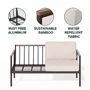 ZINUS Savannah Aluminum and Bamboo Outdoor Armchairs with Cushions - Set of 2, Premium Patio Chairs, Weather Resistant and Rust Proof, Easy Assembly