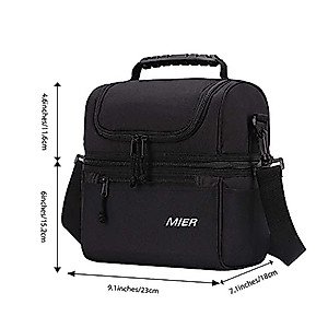 MIER 2 Compartment Lunch Bag for Men Women, Leakproof Insulated Cooler Bag for Work, School, (Bluesteel and Black)