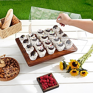 Cake Stand with Lid-Acacia Wood Cake Stand,2-in-1 Shatterproof Serving Platter & Charcuterie Board with Lid, Dessert Table Display for Party,Fruit Tray,Cheese,Veggie,Large Rectangular Cake Dome Cover