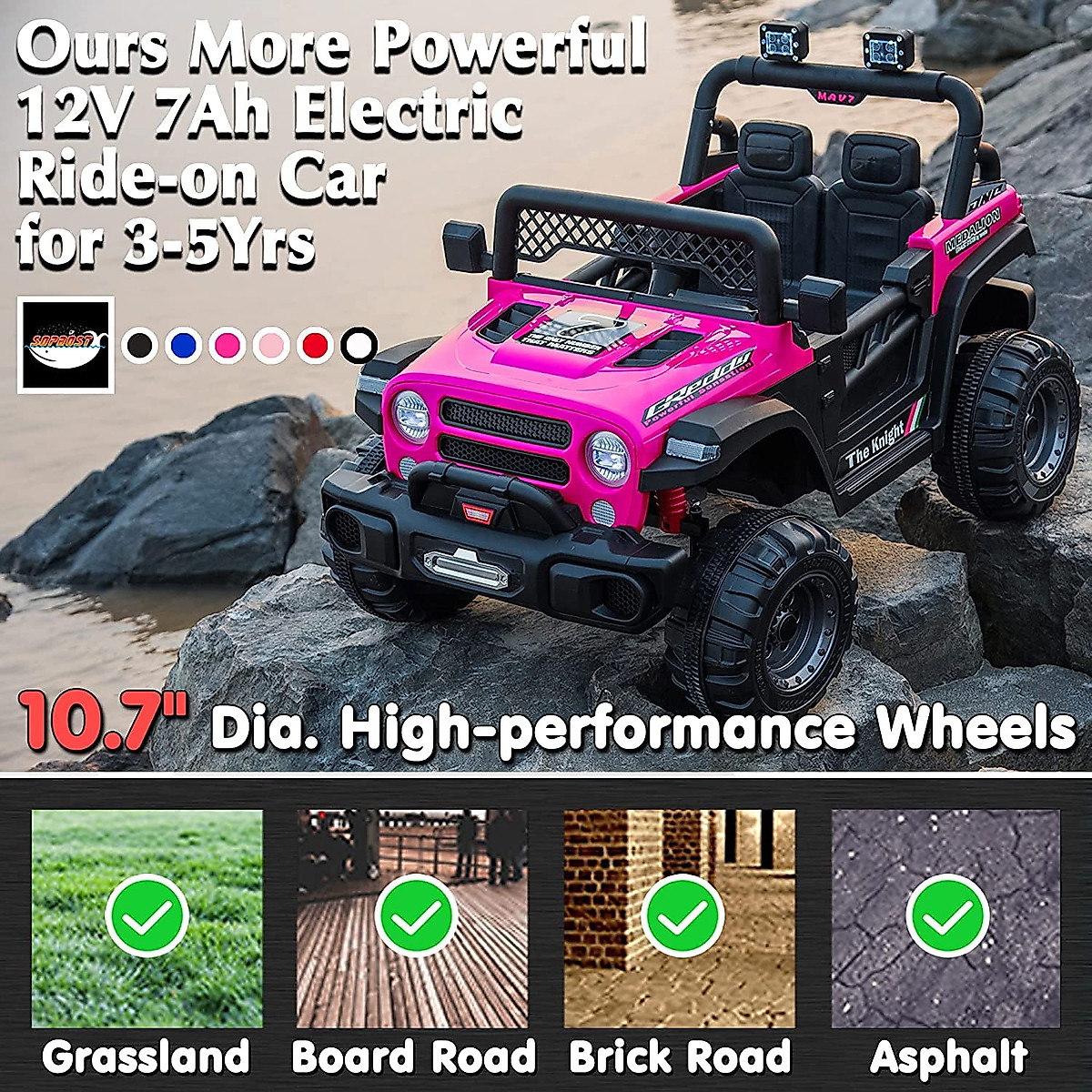 Kids Ride On Car with Parent Remote Control 4x4 Ride On Truck Car Kids Electric Vehicles 12V Ride on Toys for Boys Girls Power Vehicles Wheels, Single Seat, Storage Box, Rose Pink