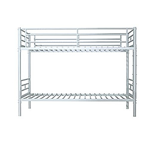 LifeSky Twin-Over-Twin Metal Bunk Bed - Heavy Duty Bunk Bed Frame - Bunk Beds with Ladder and Guardrail for Bedroom Girls Silver