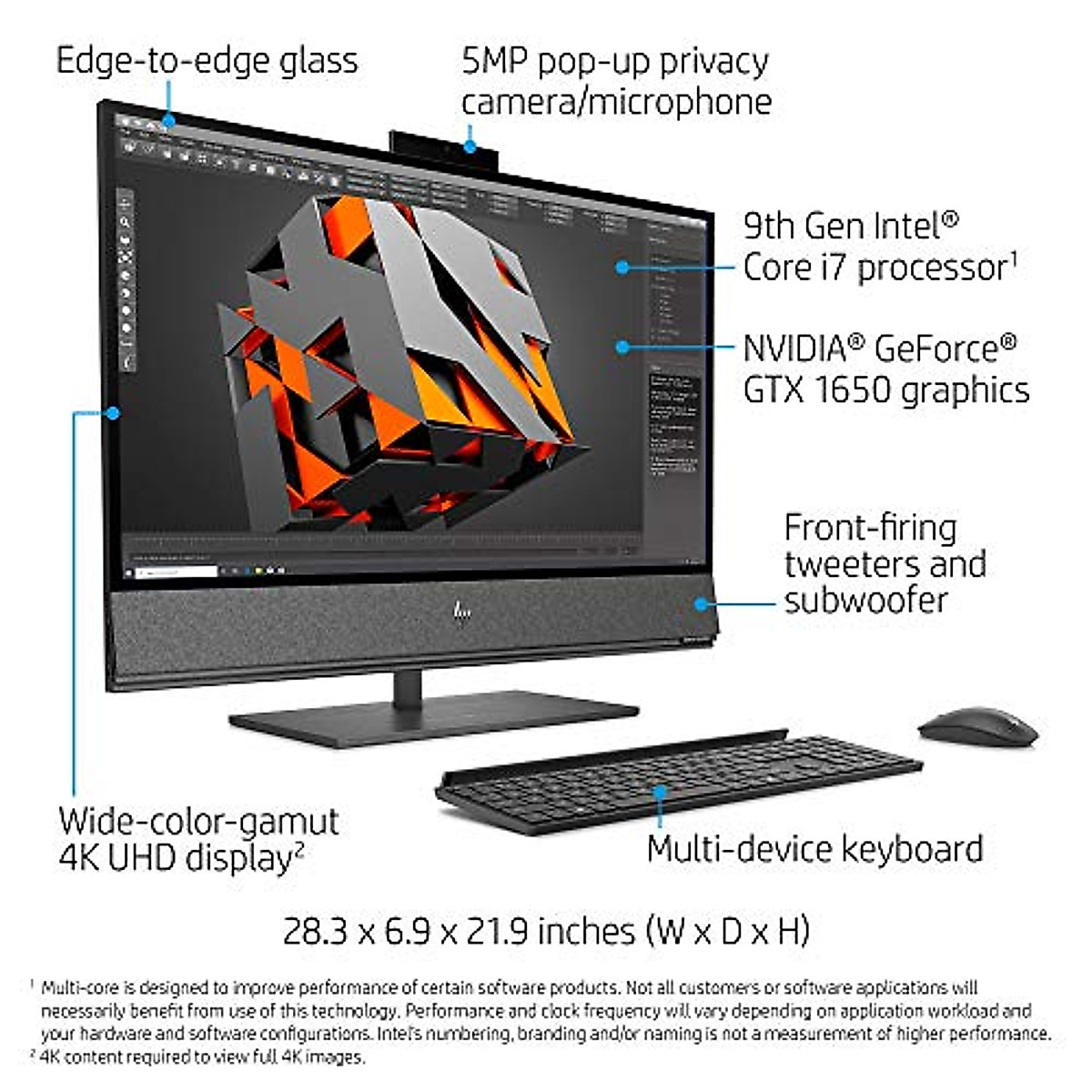 HP Envy 32 All-in-One Computer, 9th Gen Intel Core i7-9700 Processor, 4K UHD Monitor, NVIDIA GeForce GTX 1650 Graphics (4 GB), 16 GB RAM, 1 TB SSD, Windows 10 (32-a0010, Nightfall Black)