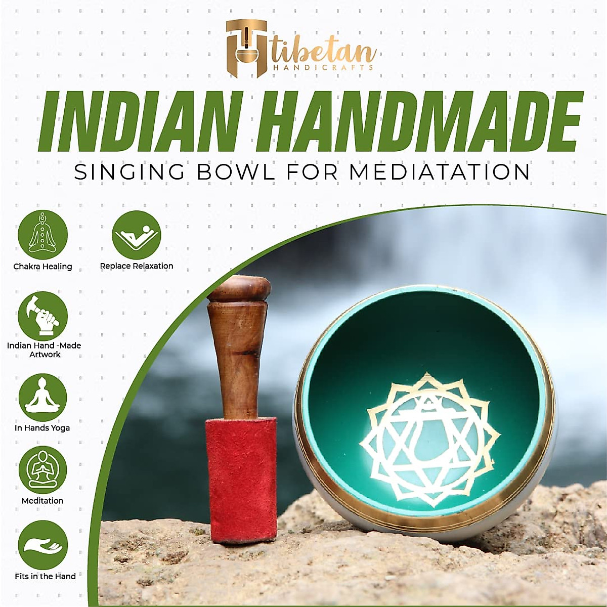 Tibetan Singing Bowl Set - Easy To Play Authentic Handmade For Meditation Sound 7 Chakra Healing by Tibetan Handicrafts