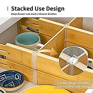 AISHIY Upgrade Bamboo Drawer Divider System,Adjustable Drawer Organizers,Expandable Utensil Organization System for Kitchen,Dressers and Bathroom,4 Divider with 6 Insert and 12 Divider Clips（17-22in）