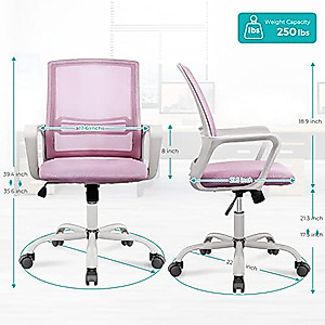 Office Chair, Desk Chair Ergonomic Pink Office Chair Computer Chair, Home Office Desk Chairs with Wheels Pink Desk Chair, Mid Back Mesh Office Chair Rolling Swivel Chair with Lumbar Support Armrests