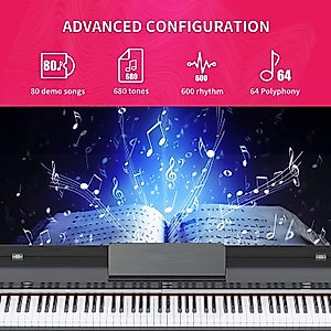 Setting 88-Key Weighted Digital Piano, Electric Upright Piano with 3-Pedal Unit Board, LCD Screen, Multi-Functional Full Size Keyboard and Power Adapter(Black(with Bench)), 53.5 x 29.9 12.2 Inch