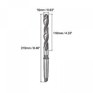 uxcell 16mm High-Speed Steel Twist Bit Extra Long Drill Bit with MT2 Morse Taper Shank, 215mm Overall Length