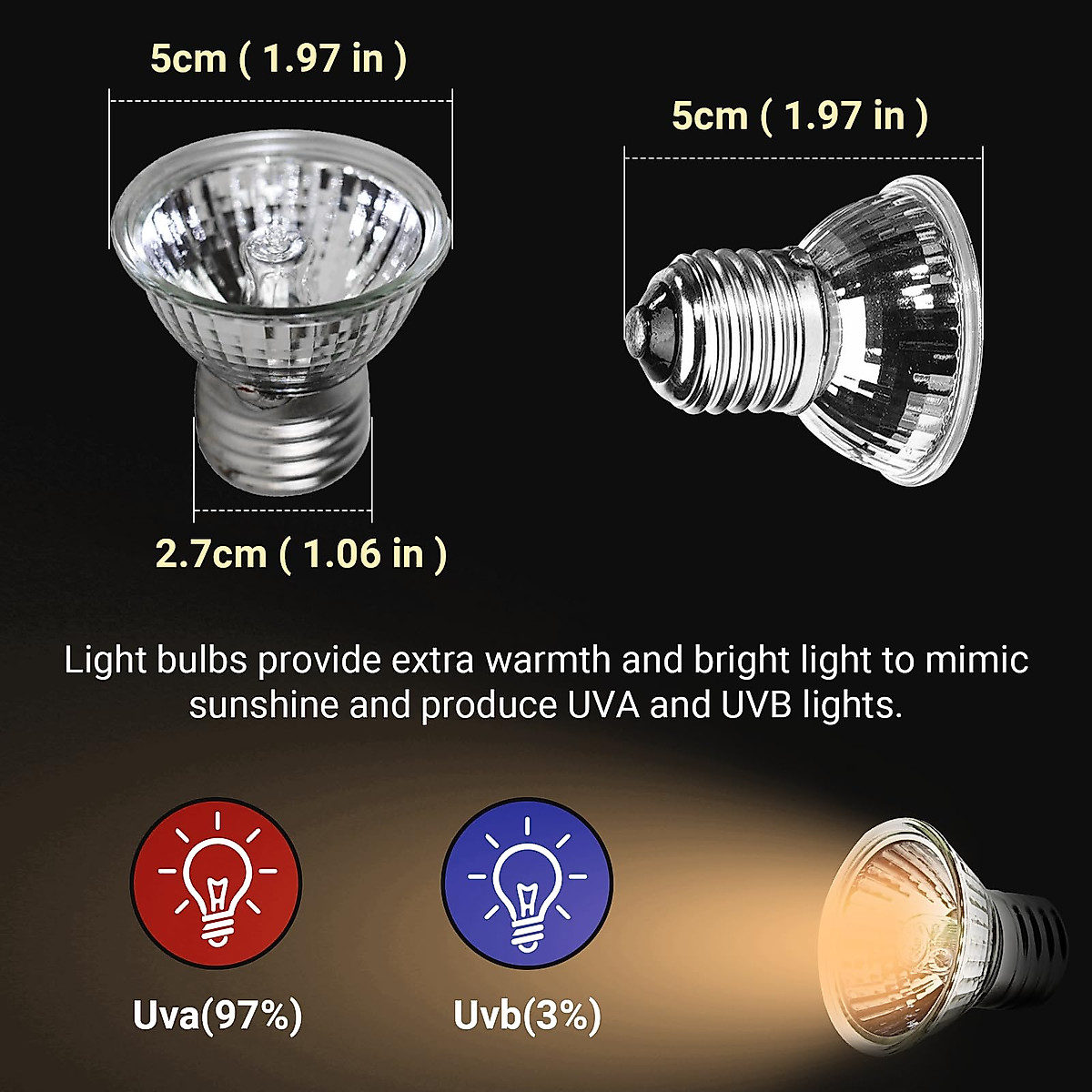CALPALMY 4-Pack 25W UVA+UVB Reptile Heat Bulbs - Heat and Light for Reptiles and Amphibian Tanks, Terrariums and Cages - Works with Turtle Lizard Various Amphibian Terrarium Heat Lamp Fixtures
