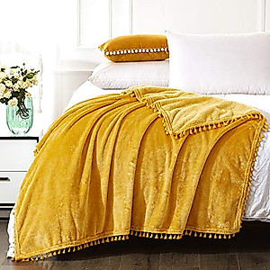 HOMEIDEAS Flannel Fleece Blanket Throw Size with Tassels Fringe - Lightweight Fuzzy Blanket for All Season - Super Soft for Couch Bed Camping Travel (50x60, Mustard Yellow)