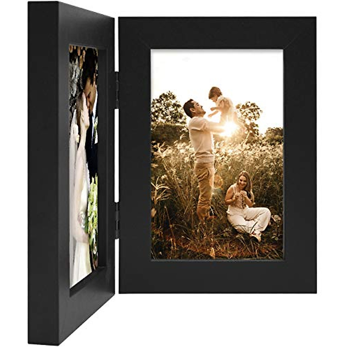 Golden State Art, 4x6 Double Picture Frame Vertical Hinged Photo Frame 2 Opening Folding Family Frames Collage, with Real Glass (4x6, Black, 1-Pack)