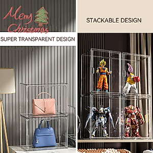 ZLLZUU Clear Stackable Plastic Storage Bins with Lid, Dustproof Book Cosmetic Acrylic Display Cases with Magnetic Door, Large Figures Collectibles Showcase