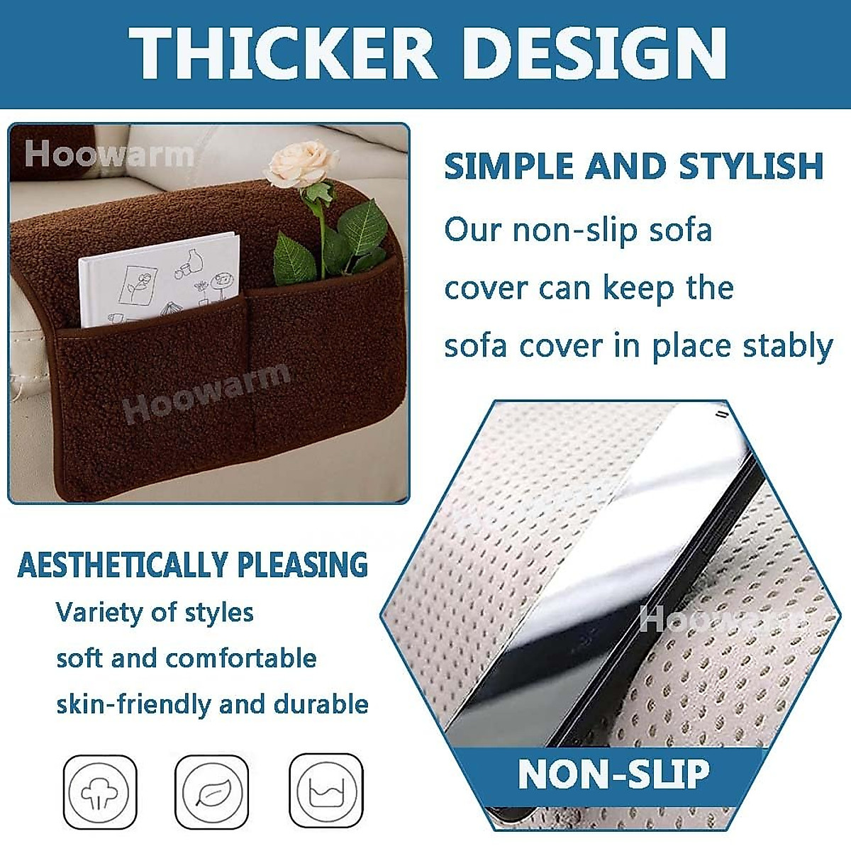 Recliner Couch Covers ，Sofa Armrest Cover with Pockets，Headrest Cover ,Quilted Recliner Chair Arm Cover，1/2/3 Seat Armchair Slipcovers Nonslip Furniture Protector ( Color : A17 , Size : 1-seater sofa/