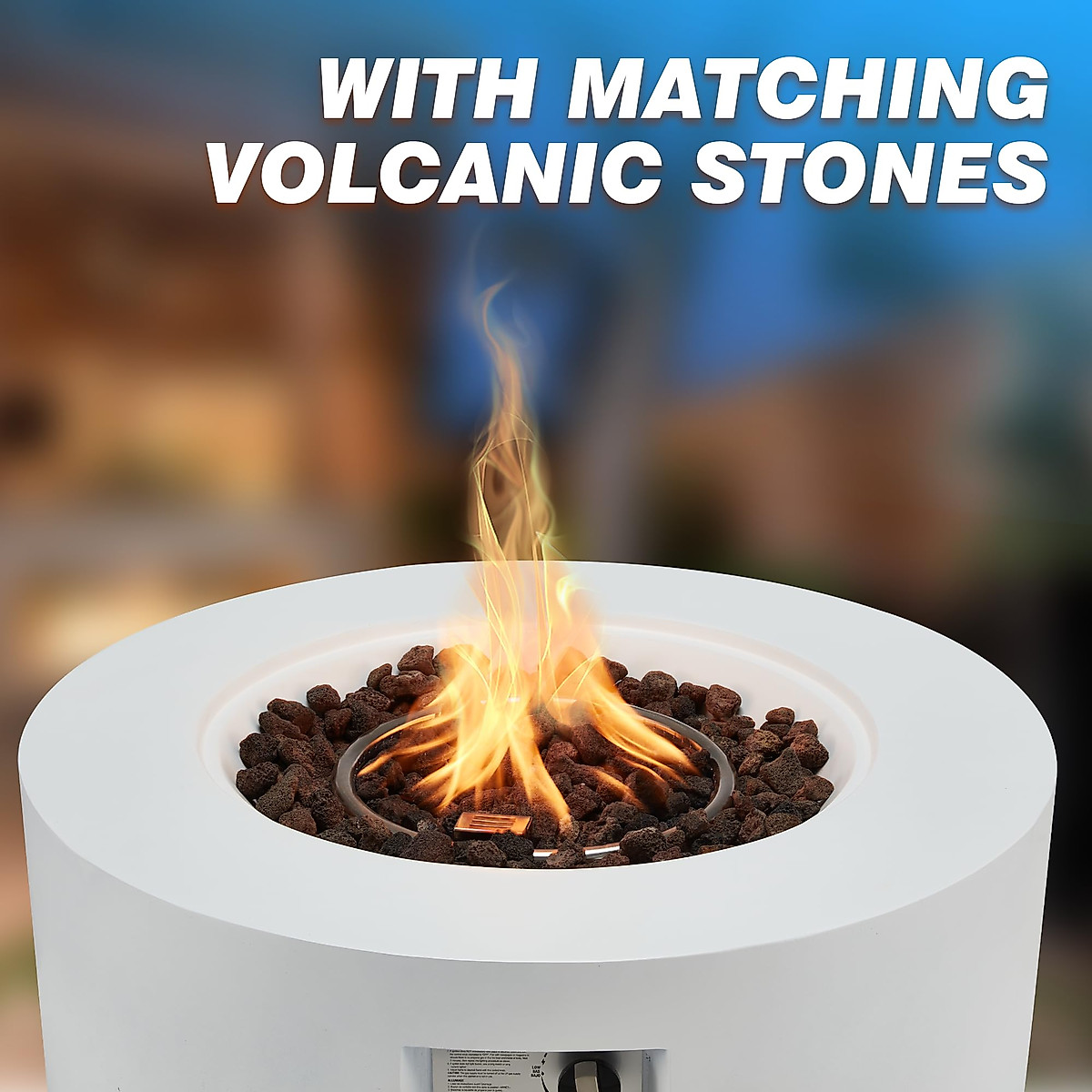 ECOTOUGE Outdoor Propane Firepit Table Set, 30 Inch Auto-Ignition Round Gas Fire Pit, 50,000 BTU Steel Fire Table w/Weather-Resistant Pit Cover, Lava Rocks, No Tank Holder, White