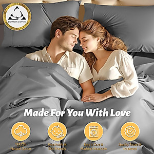 Shilucheng 100% Egyptian Cotton King Size Sheets Set - 1000 Thread Count，Luxury Cotton Bed Sheets，Breathable & Cooling Bedding and Pillow Cases, 16 Inch Deep Pocket - 4 Piece (King, Grey)