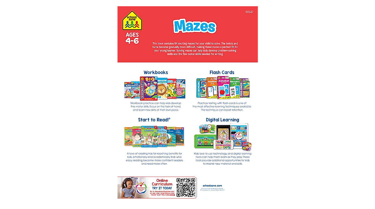 School Zone Maze Workbook for Kids 4-6 | Fun & Educational Puzzles