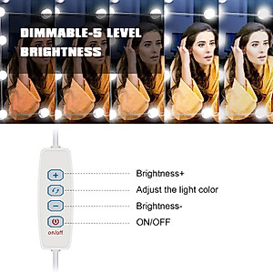 Pretmess Vanity Lights for Mirror, Hollywood Style Vanity Lights with 10 dimmable Bulbs,Adjustable Color & Brightness,USB Cable(No Mirror Include)