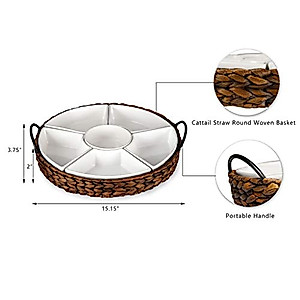 Serving Tray and Serving Dishes, RANDEFURN 7-Set Gold Platters for Parties,15.5 x 15.5 inches, Divided Serving Trays & Platters, Portable Handle,Gold