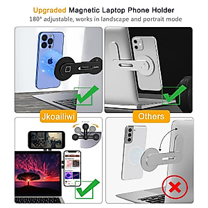 Jkoailiwi Magnetic Laptop Phone Holder for All Phones, New Upgraded Adjustable Desktop Monitor Side Laptop Holder, Slim Portable Laptop Mount Compatible with Magsafe iPhone 14/13/12 Series, Silver