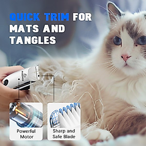 FuzzyFix Pet Grooming Clippers for Matted Hair Cat, Trimmer for Low Noise, Waterproof Portable USB Rechargeable Professional Cat Cippers for Dogs and Cats Eyes, Ears, and Paws Silver