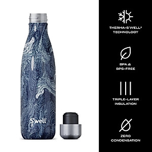 S'well Stainless Steel Water Bottle - 17 Fl Oz - Azurite Marble - Triple-Layered Vacuum-Insulated Containers Keeps Drinks Cold for 36 Hours and Hot for 18 - with No Condensation - BPA-Free