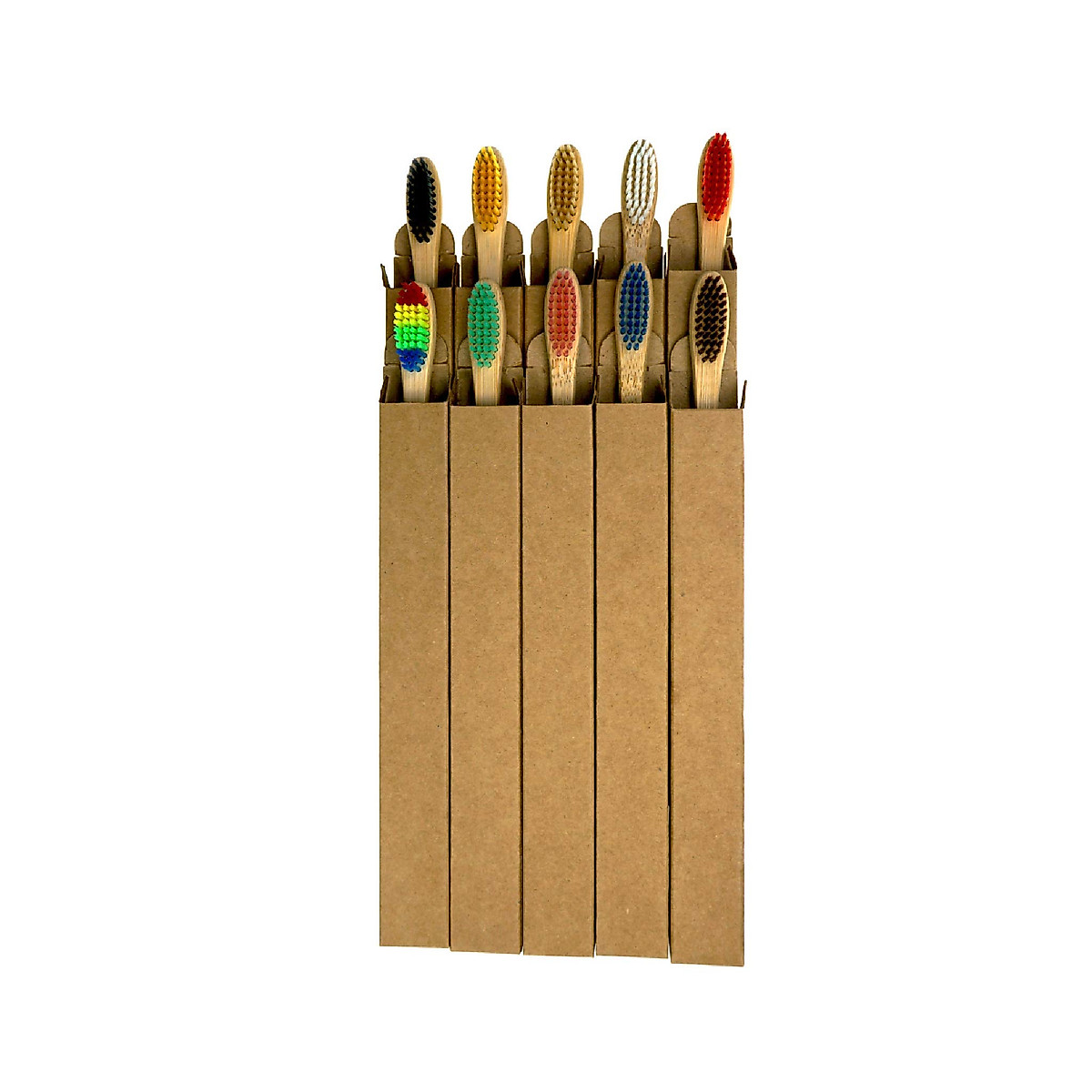 TXV Mart Eco-Friendly Natural Bamboo Toothbrush BPA Free Biodegradable Handle Mixed Color (Pack of 10 Individual Boxes)