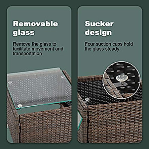 3 Pieces Patio Furniture Set Outdoor Wicker Bistro Set Rattan Chair w/ Thickened Cushions & Table Conversation Sets Patio Sofa Wicker Table Set for Yard Backyard Lawn Porch Poolside Balcony, Khaki