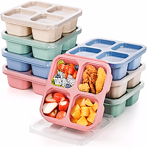 Cididu 8 Pack Snack Containers, Reusable Bento Lunch Boxes for Kids Adults, Meal Prep Lunch Containers 4 Compartment Small Portion, Wheat Straw Divided Food Storage Containers for School Work