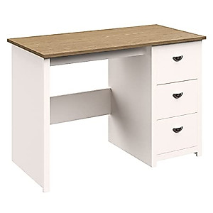 Lavish Home Computer Desk with 3-Drawers, White and Wood Finish